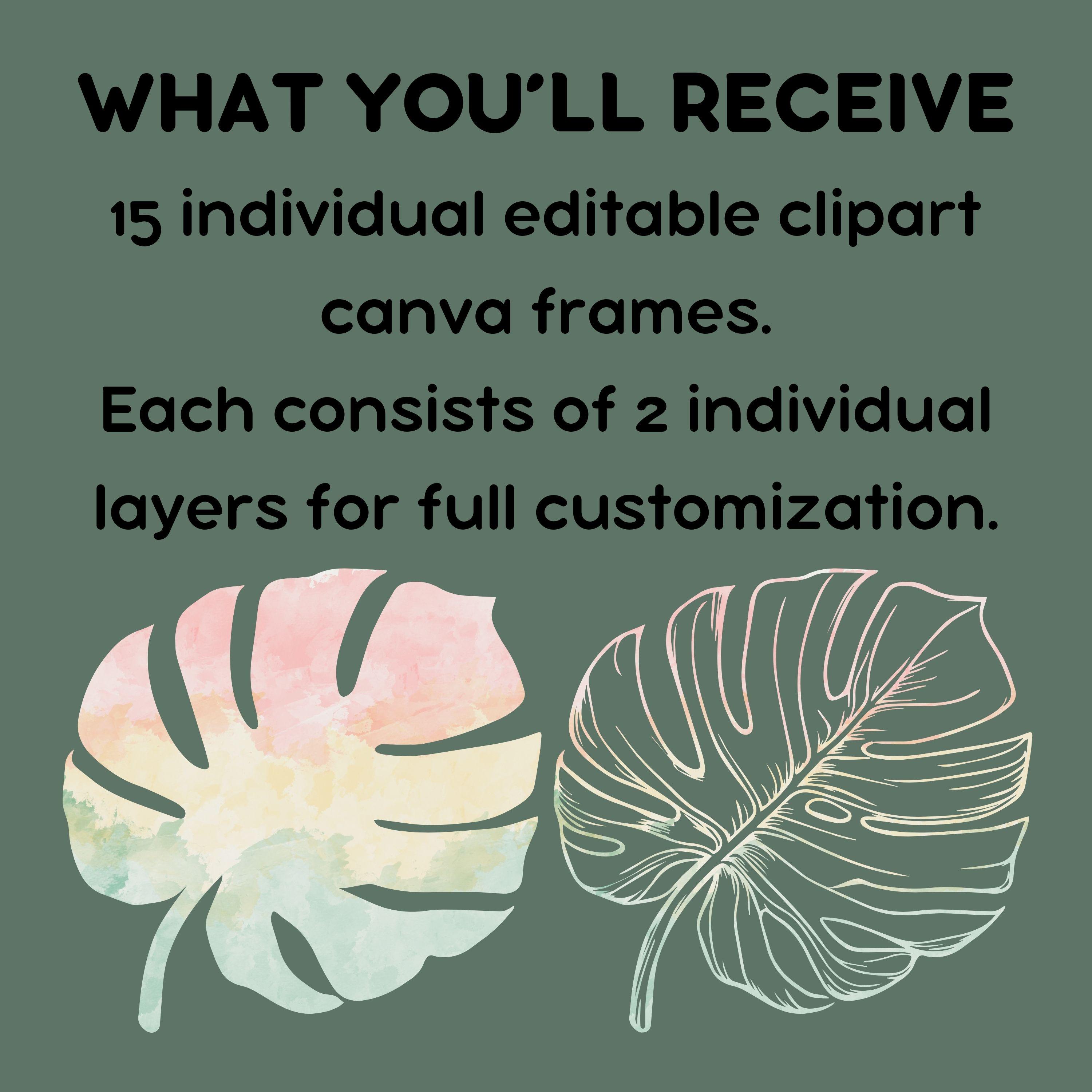 Fall Canva Frame Leaf, Leaves Clipart Canva Template, Monstera Pothos ...