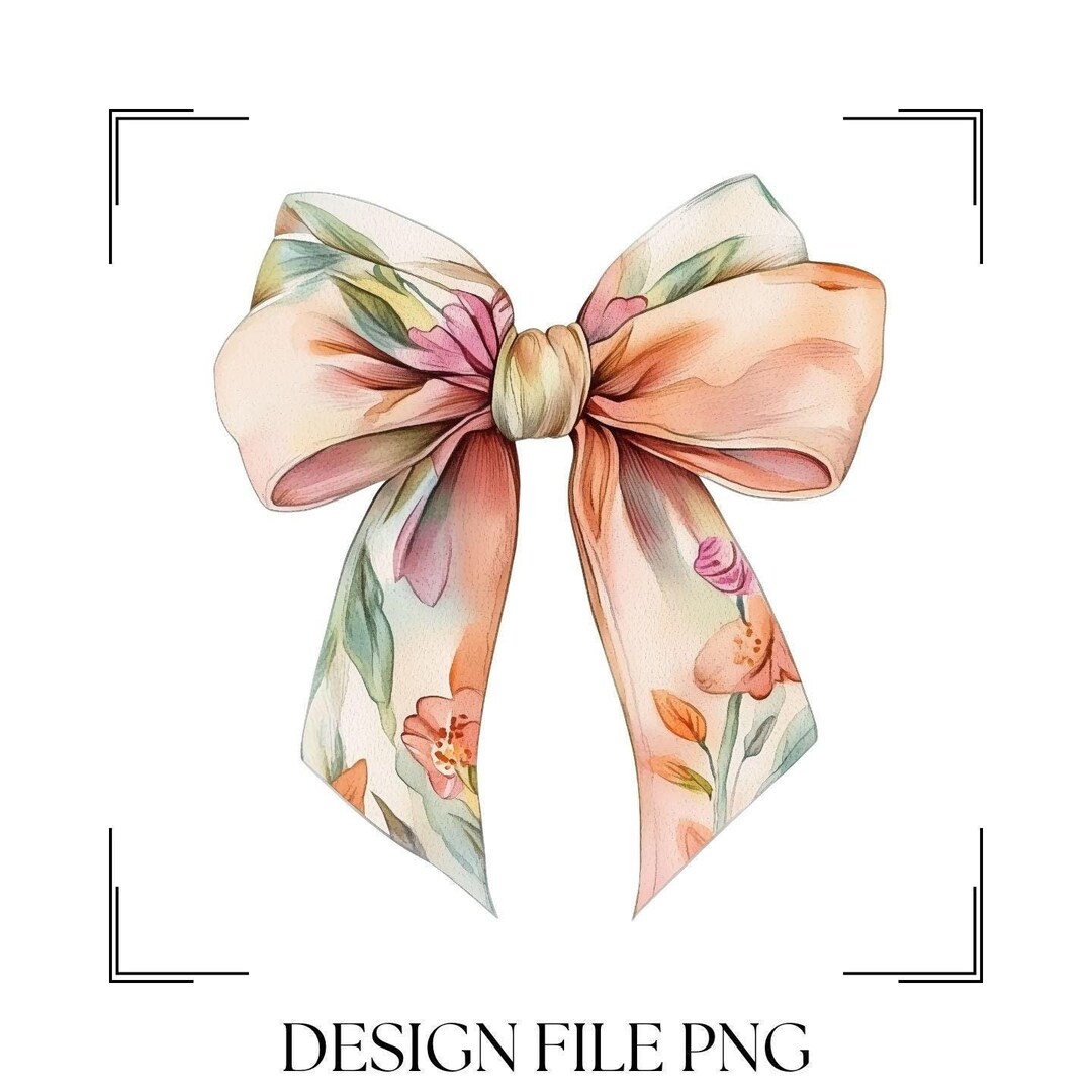 Watercolor Floral Bow Clipart: Peach Spring Ribbon (PNG) - Etsy