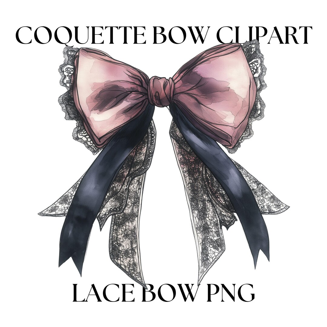 Pink & Black Lace Coquette Bow Clipart (PNG) - Etsy
