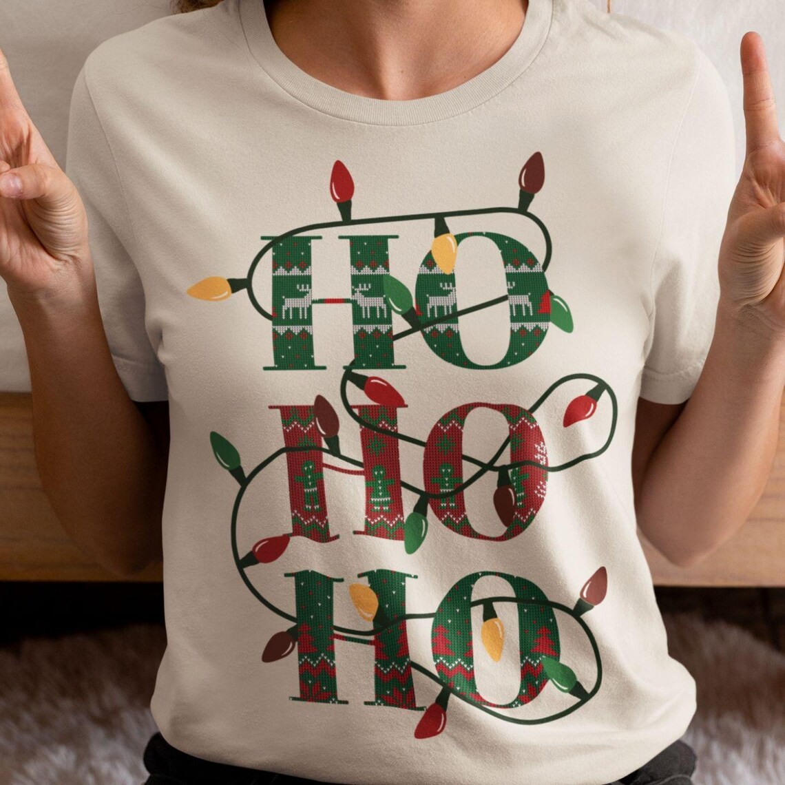 Christmas Fairy Lights Design Png, Ho Ho Ho Colorful X-mas Shirt Design ...