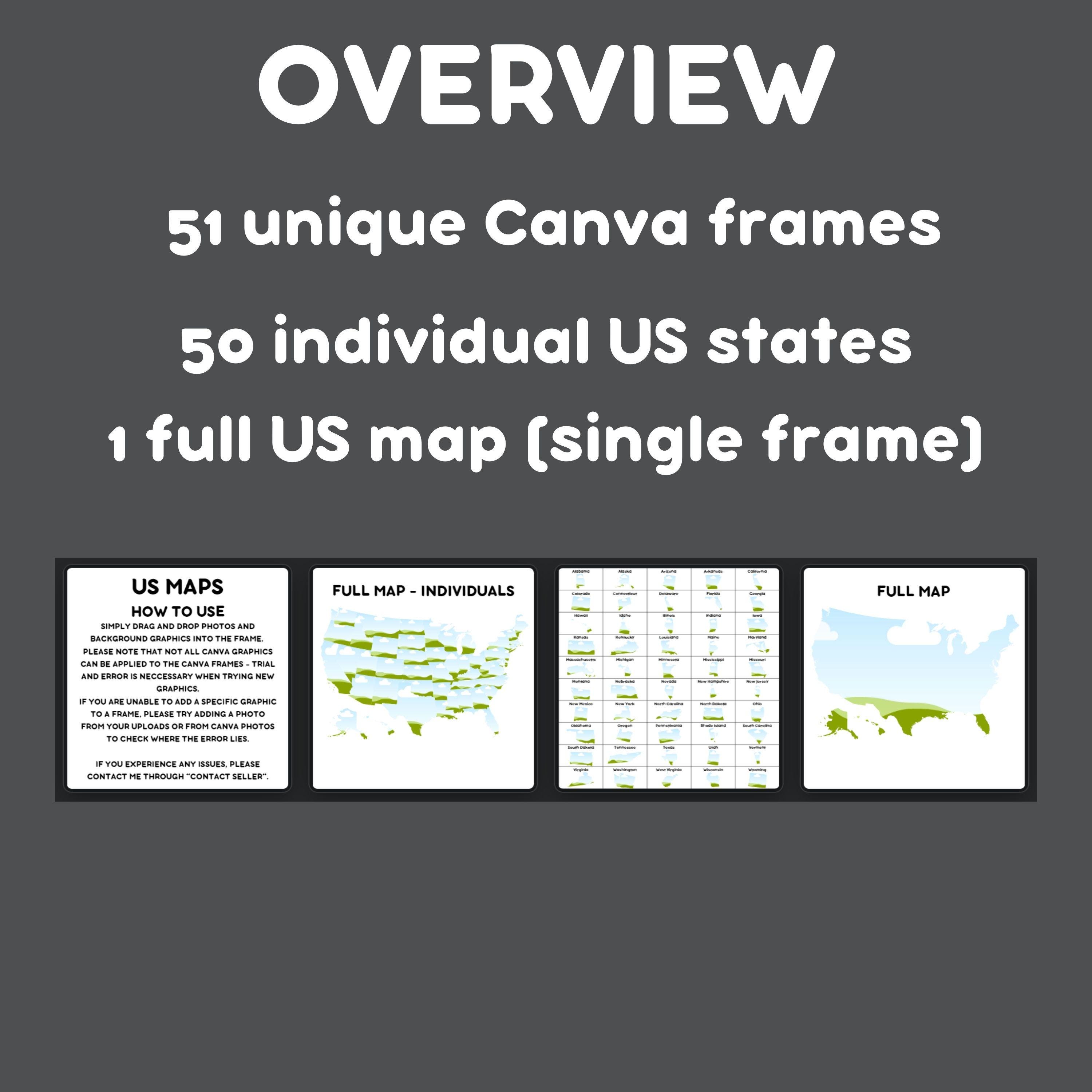 USA Canva Map, Editable US States Canva Template, Individual American ...