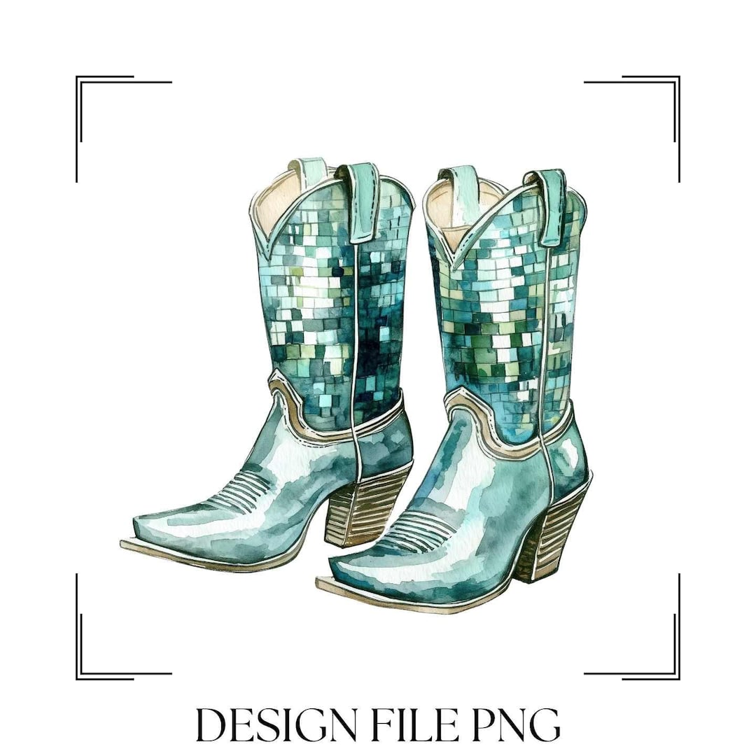 Disco Cowgirl Boots Png, Coquette Turquoise Western Boots, Green ...