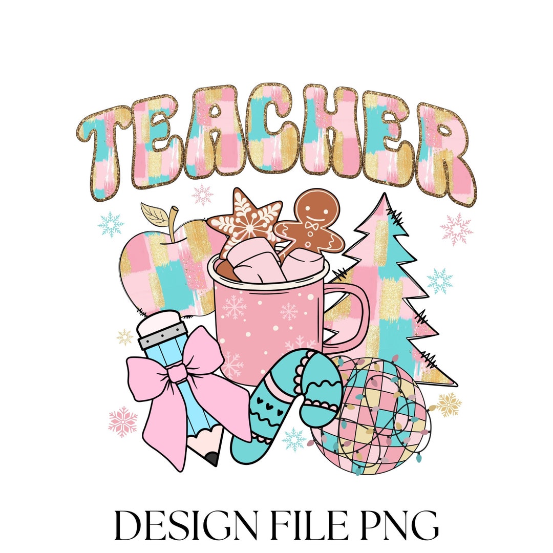 Christmas Teacher Png, Coquette Glitter Teacher Png, Pastel Glitter ...