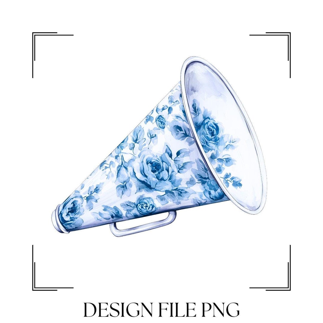 Watercolor Cheer Cone Clipart, Chinoiserie Cheerleading Png, Blue Toile ...
