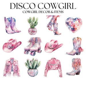 Disco Cowgirl Clipart Bundle: Rhinestone Hats, Saloon, Highland Cow PNG ...