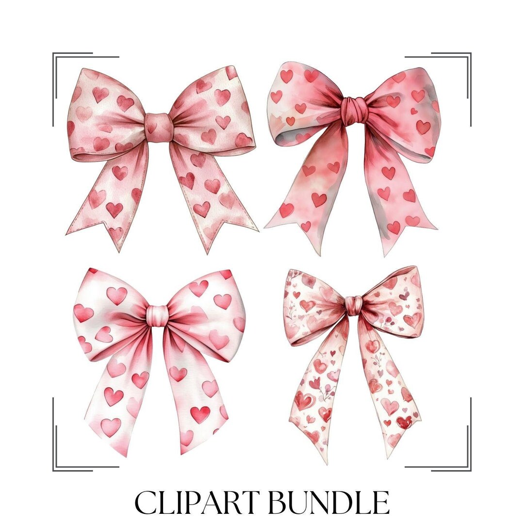 Valentine's Day Bow Clipart Bundle: Coquette Watercolor Bows (PNG) - Etsy