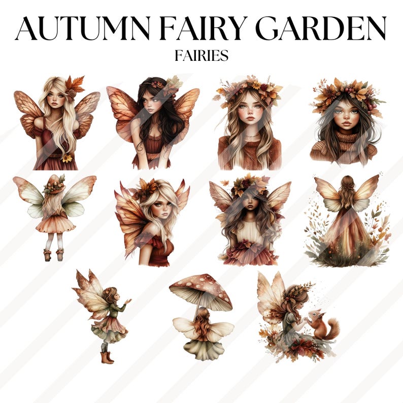 Autumn Fairy Garden Clipart Bundle: Watercolor Fall Fairycore Design ...