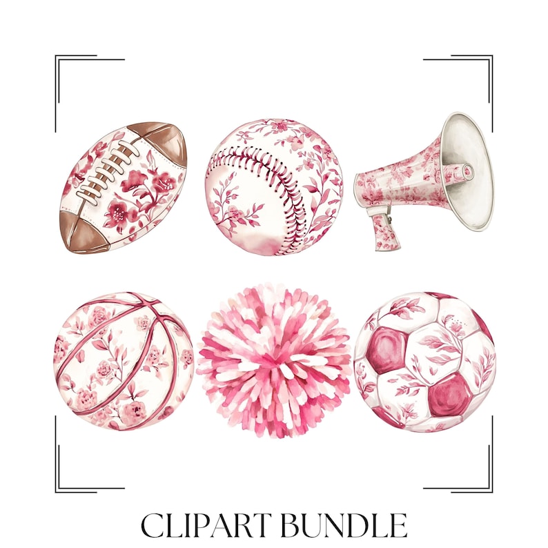 Floral Sports Ball Clipart Bundle: Pink Toile PNG) - Etsy