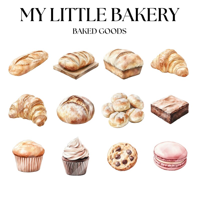 Watercolor Bakery Clipart Bundle: Cake Shop PNG Set (71 Files) - Etsy