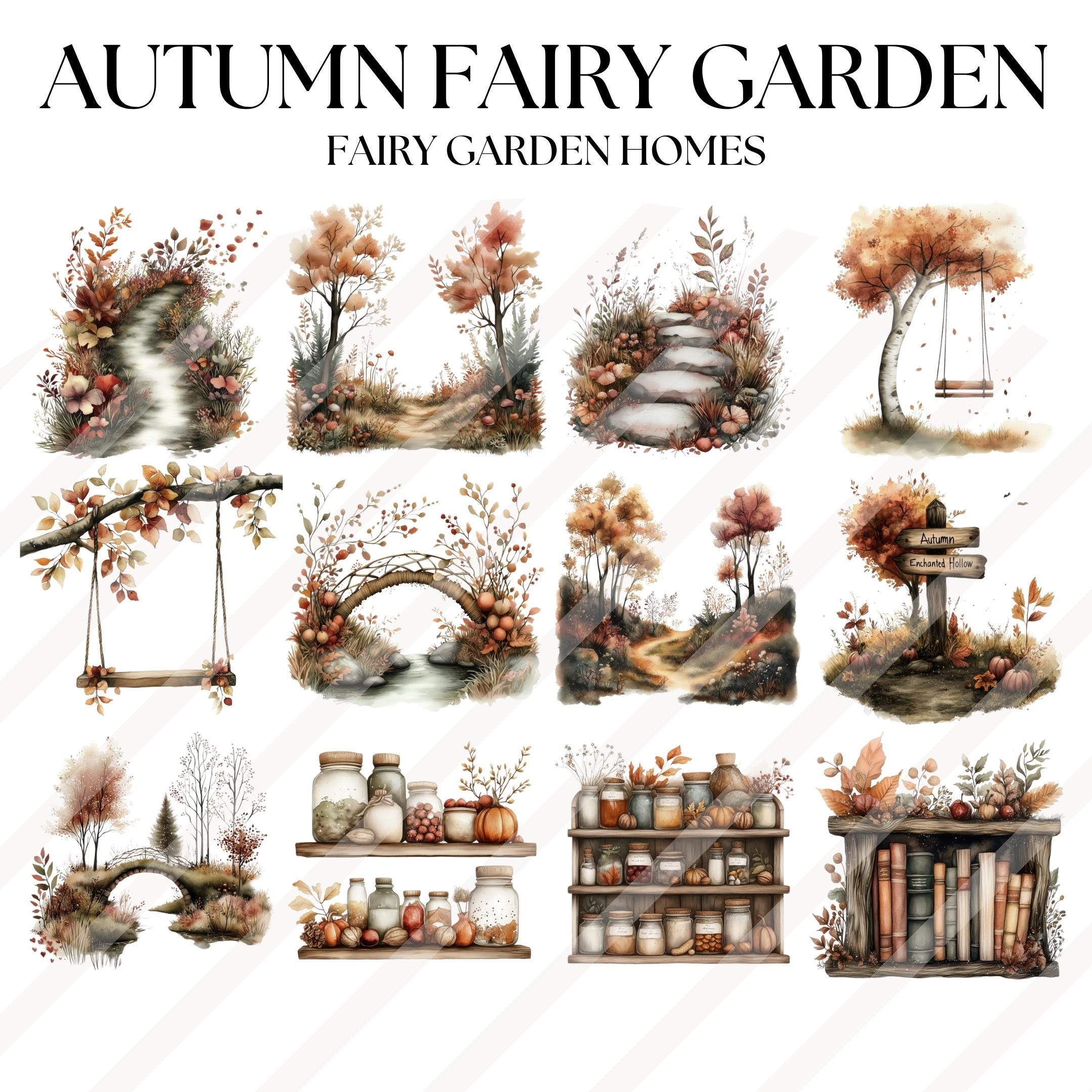 Autumn Fairy Garden Clipart Bundle: Watercolor Fall Fairycore Design ...