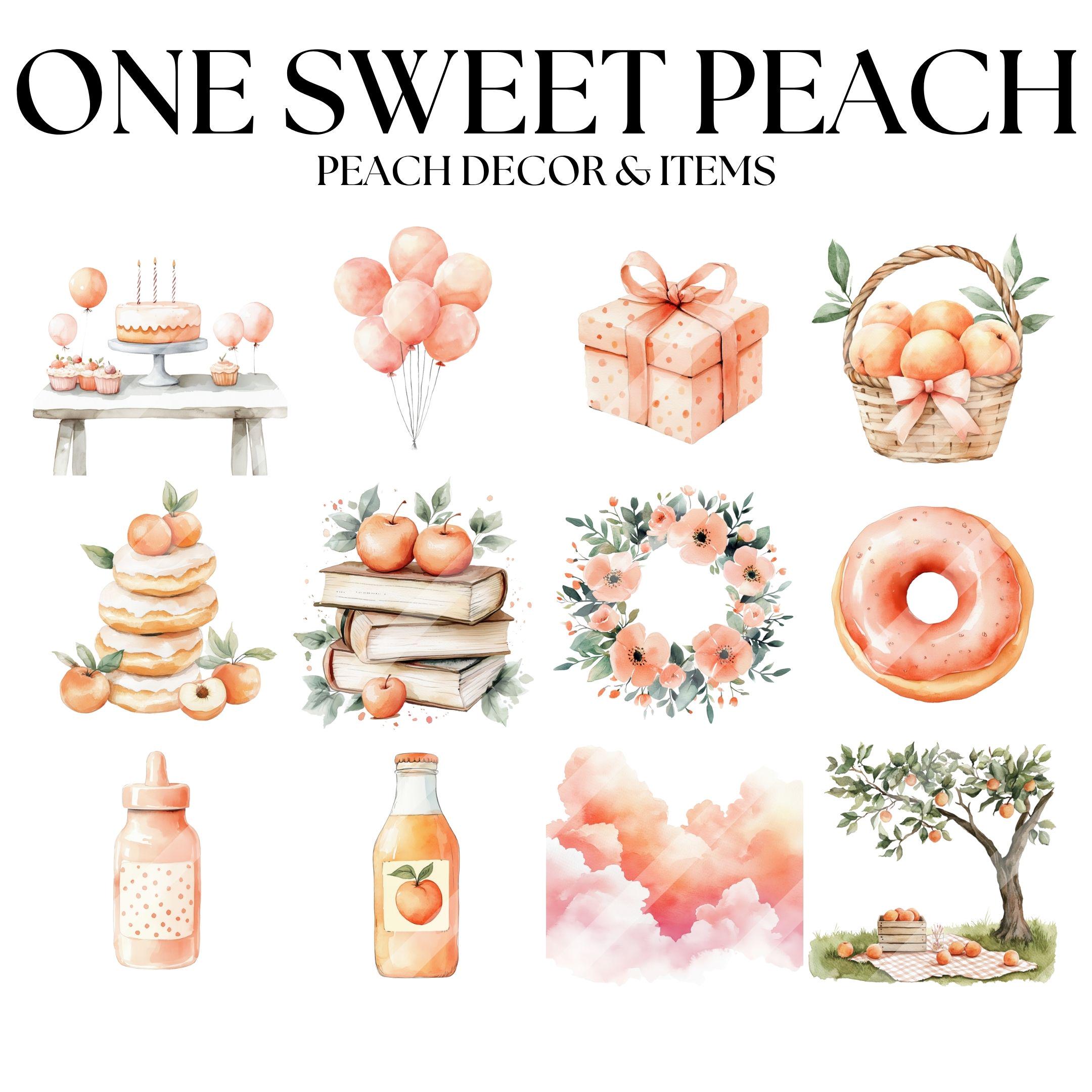 Peach Clipart Bundle: Watercolor Birthday Party Designs (75 PNG Files ...
