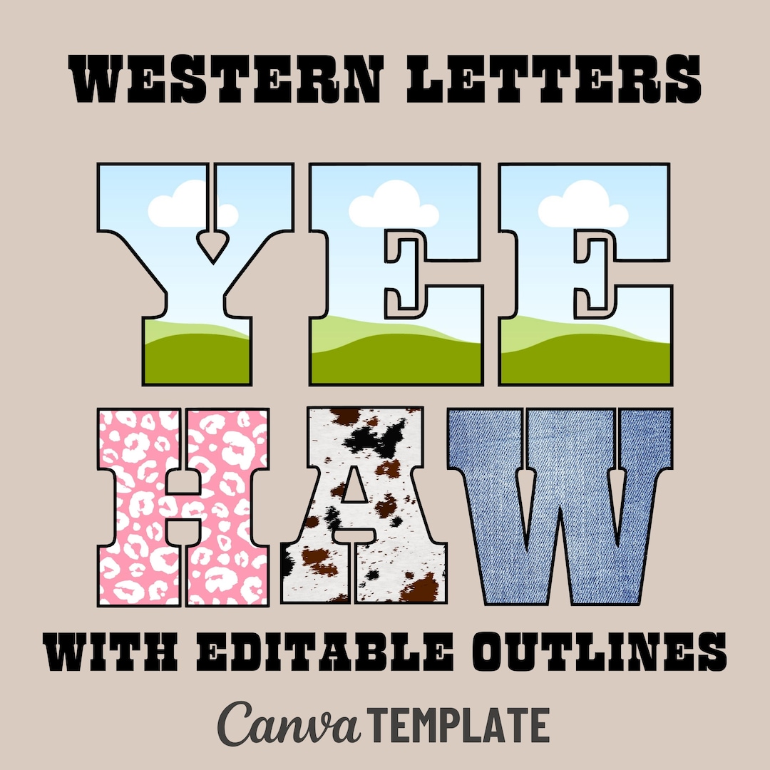 Western Letter Canva Frame Template, Easy Drag Drop Custom Alphabet ...