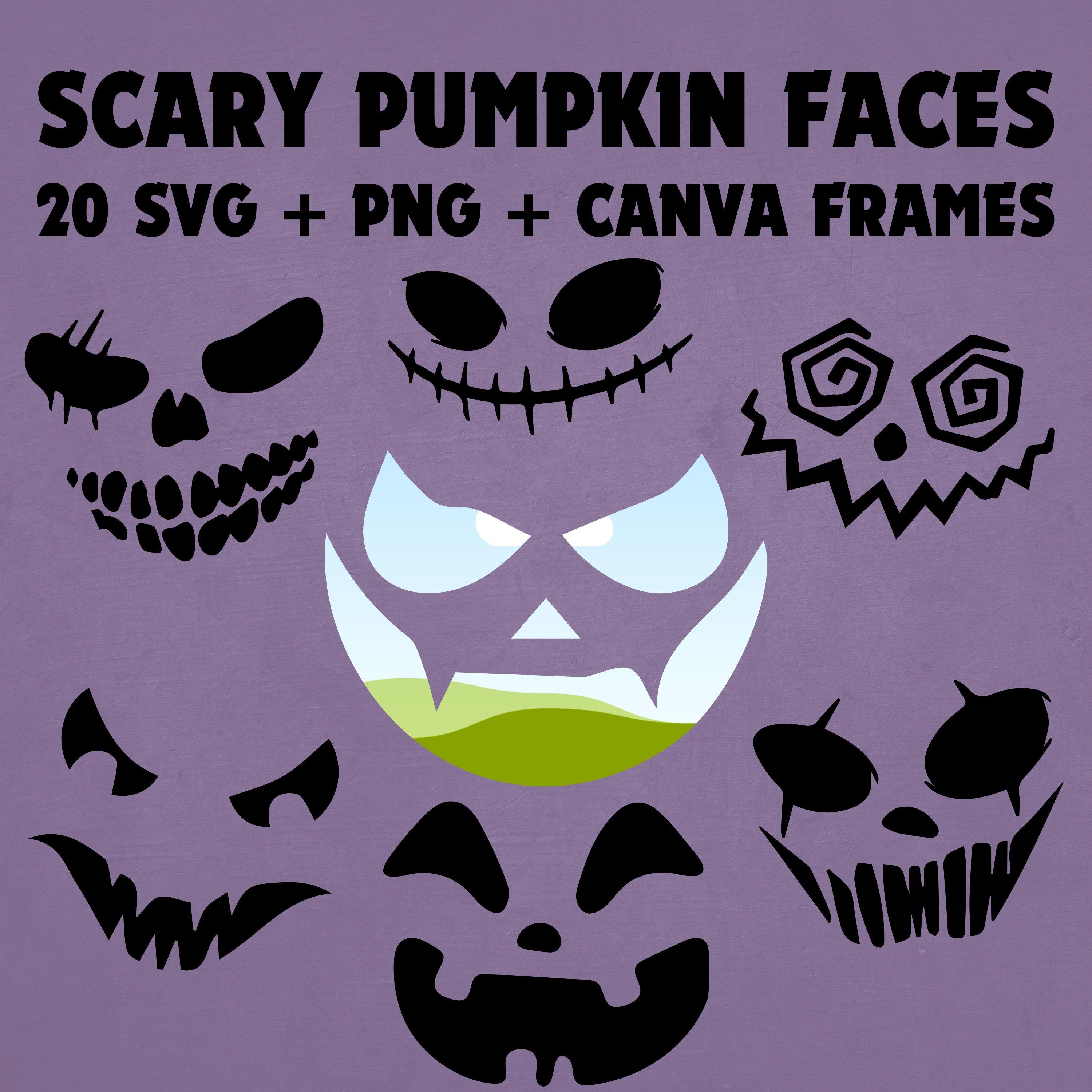 Pumpkin Face Svg Canva Frame, 20 Halloween Scary Cutfile Png, Spooky ...