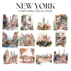New York Clipart Bundle, USA Travel-themed Clipart Set, Watercolor ...