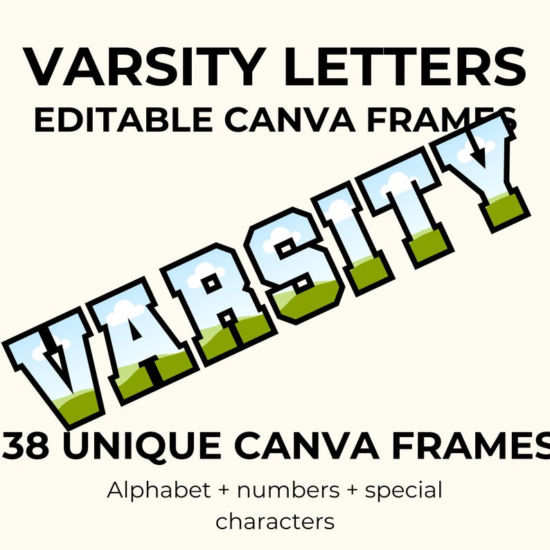 Varsity Alphabet Canva Frames, Editable Sports Alphabet University Font ...
