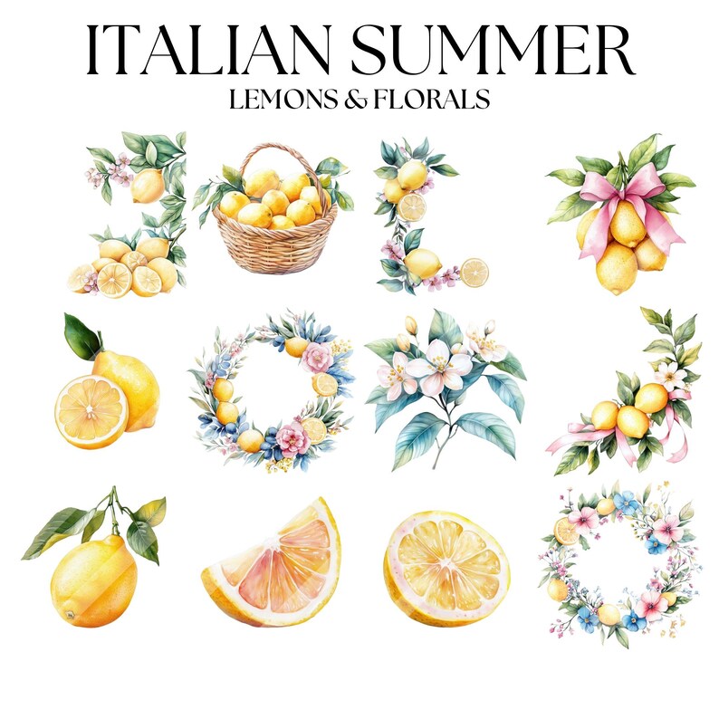 Watercolor Italian Summer Clipart: Mediterranean Coastal Design ...