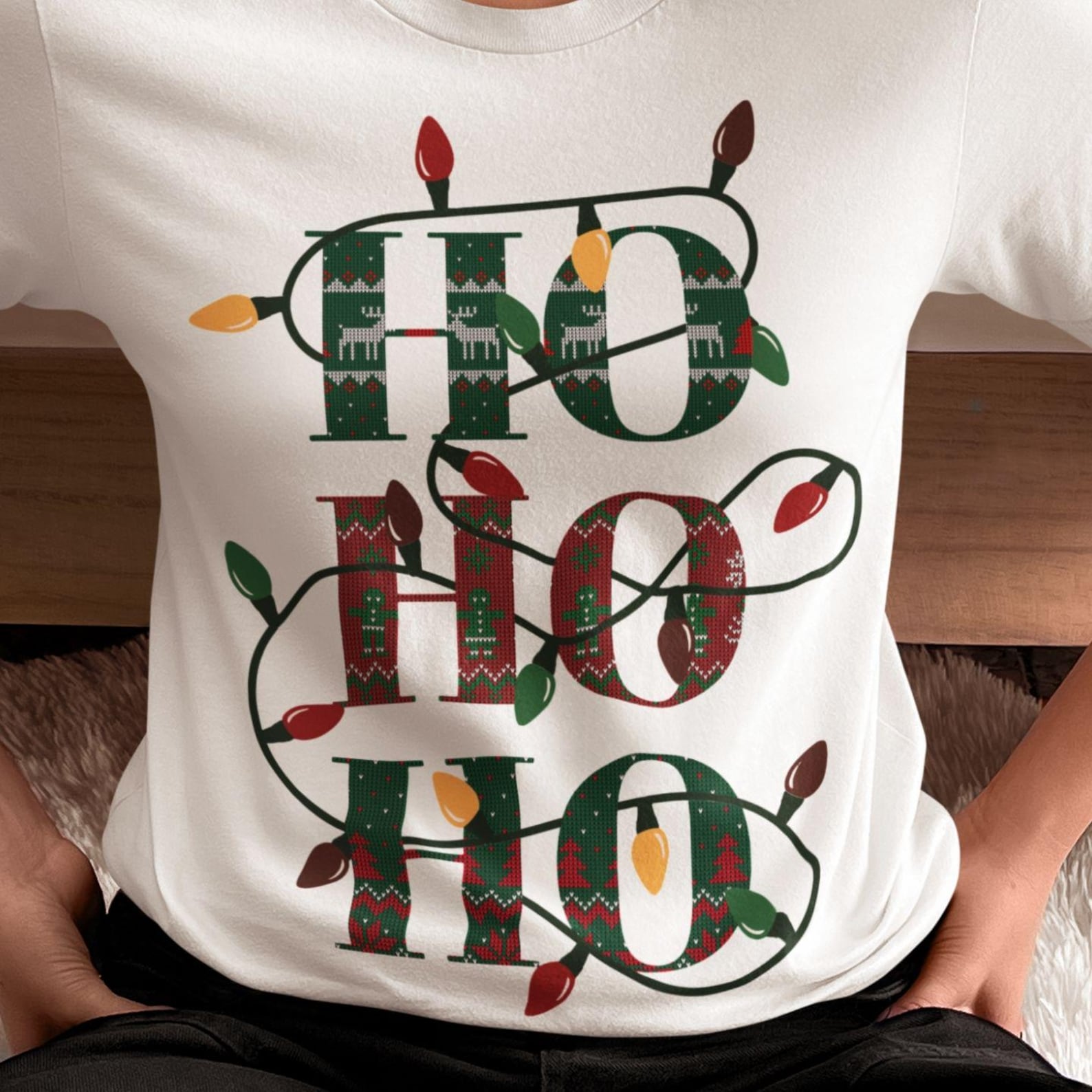 Christmas Fairy Lights Design Png, Ho Ho Ho Colorful X-mas Shirt Design ...