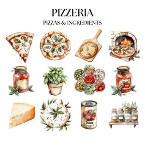 Watercolor Pizzeria Clipart Bundle: Pizza Restaurant Menu Design (70 ...