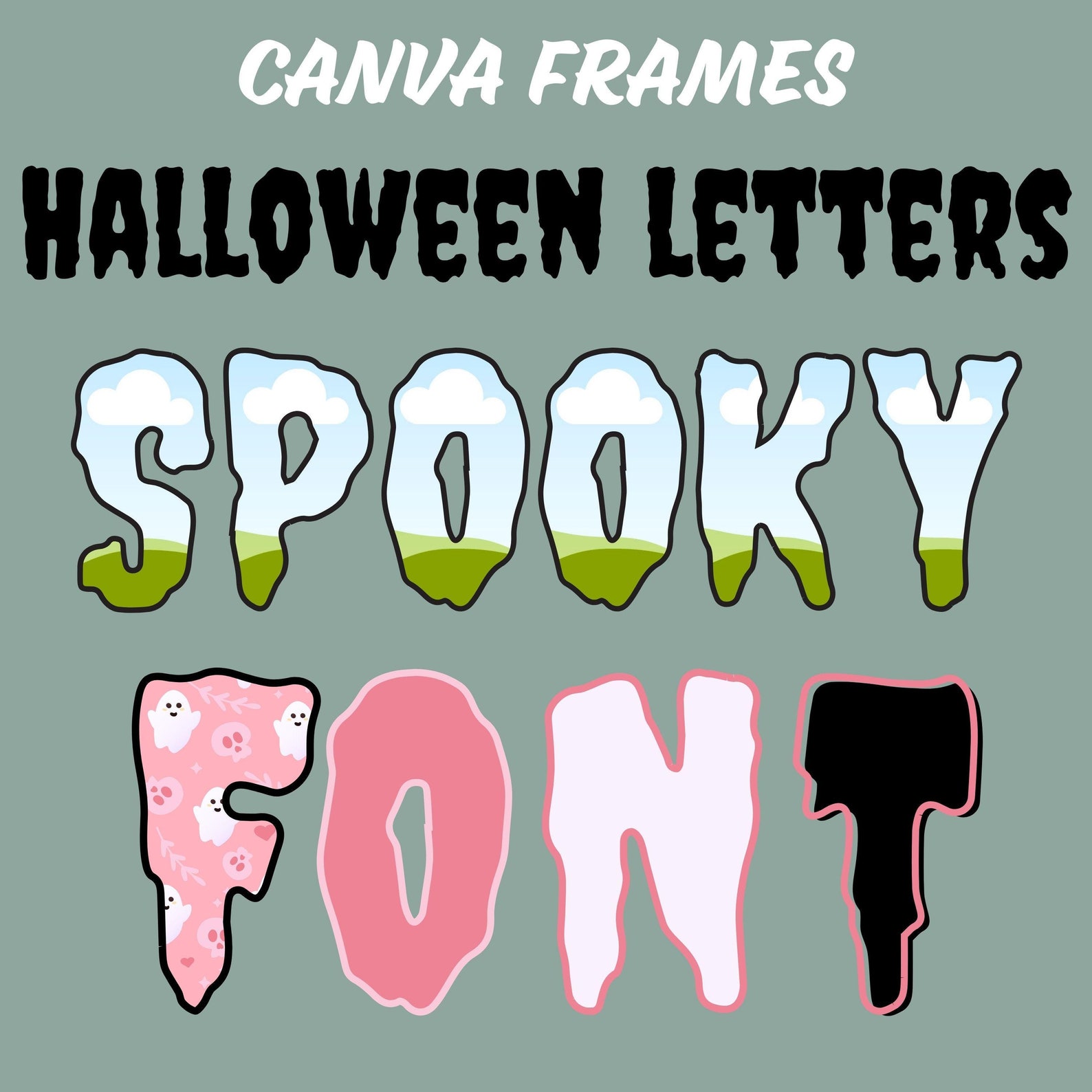 Halloween Creepy Font Canva Frames, 52 Frame Editable Scary Alphabet ...