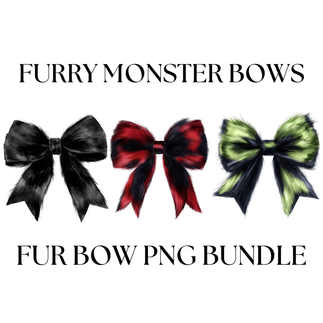 Furry Monster Bows Png, Halloween Clipart Fur Bow Bundle, Red Black ...