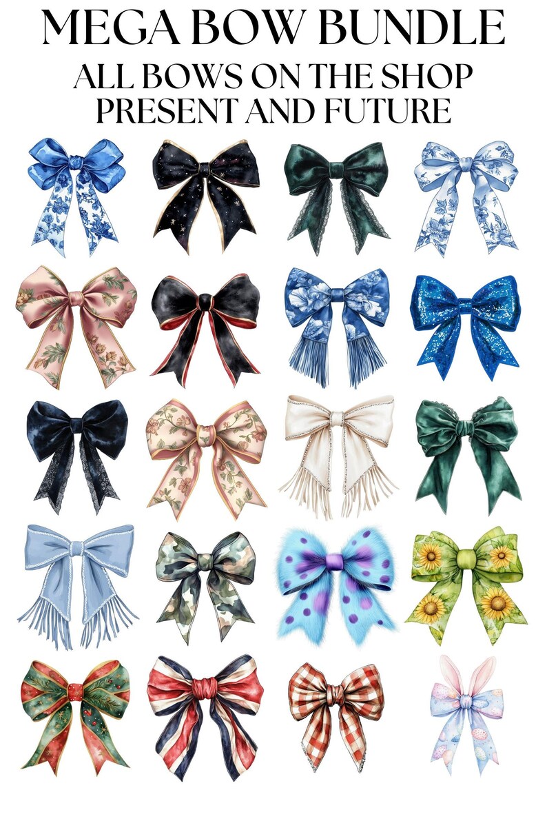 450+ Bows Bundle, Ribbons and Bows Set, Glitter Bow, Chinoiserie ...