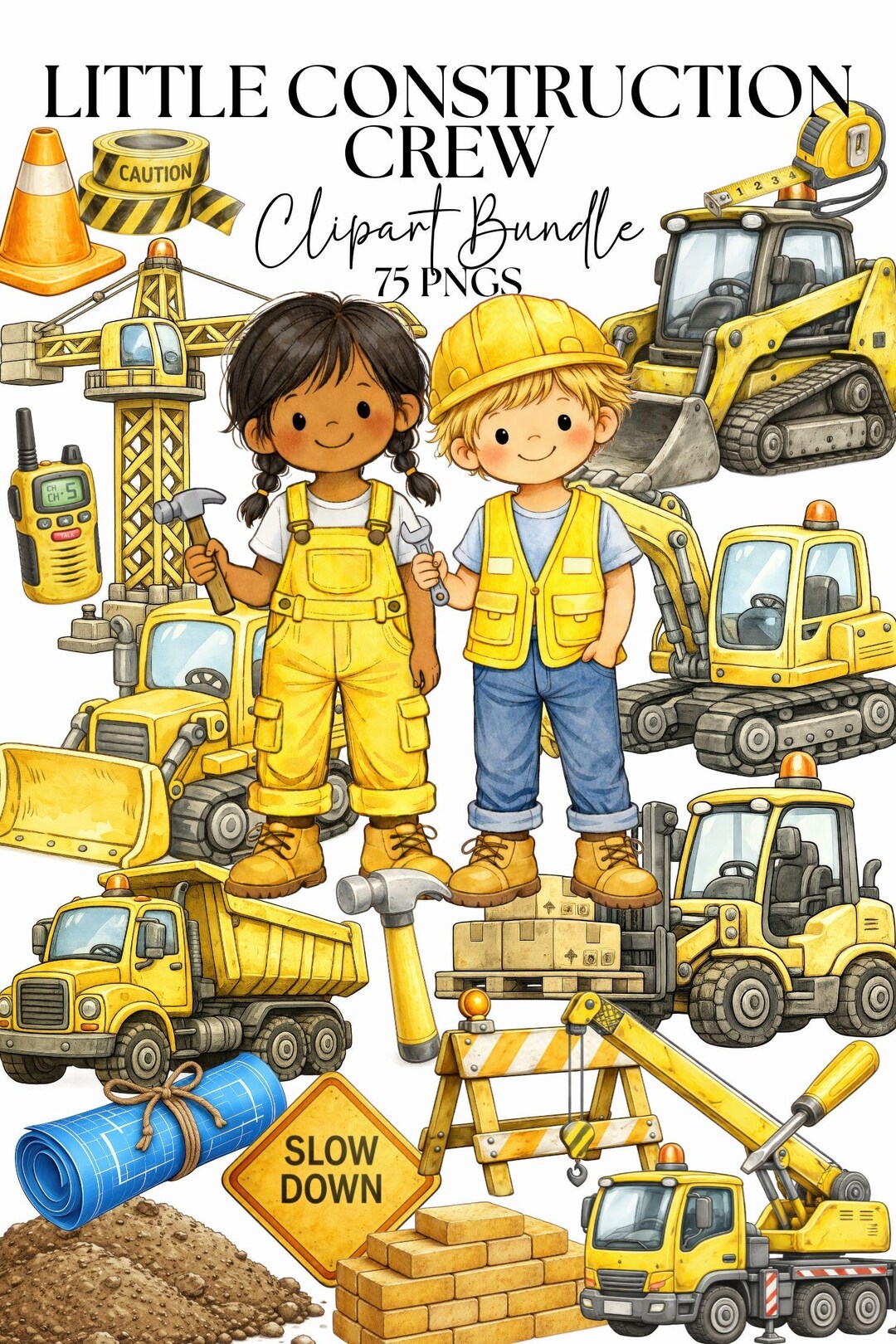 Little Construction Crew Clipart Bundle, Cute Kids Builder PNG ...