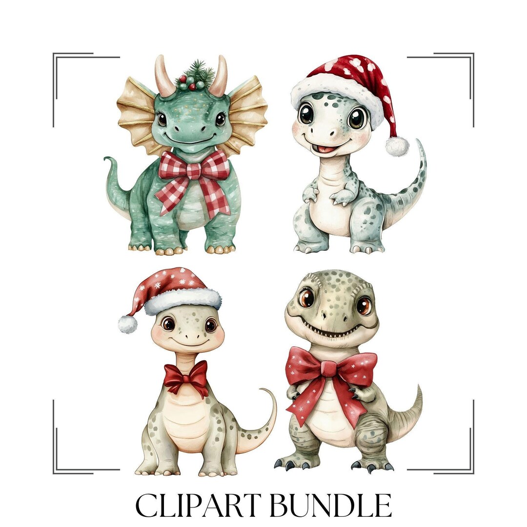 Christmas Dinosaur Watercolor Clipart Bundle (PNG) - Etsy