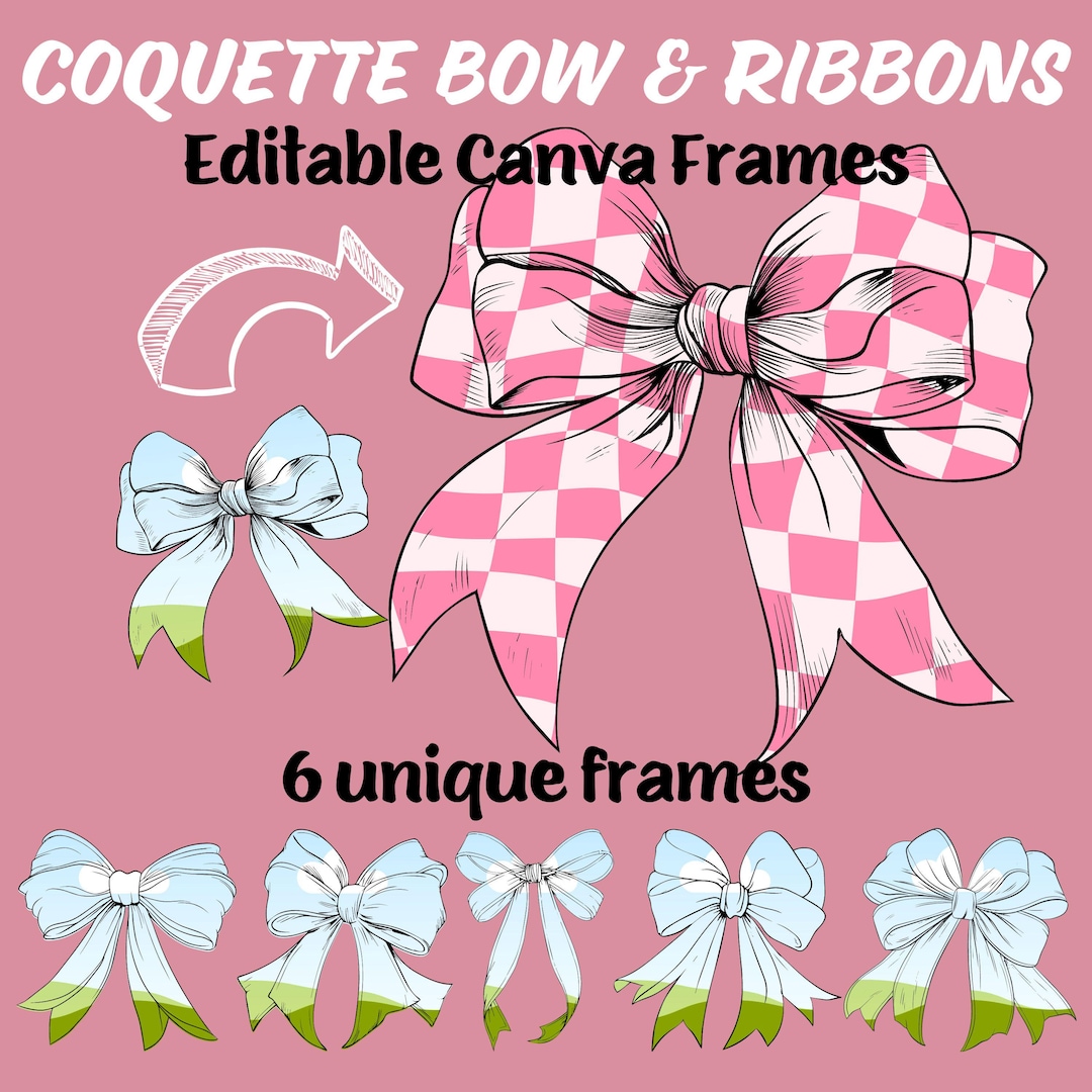 Trendy Bows & Ribbons Canva Frame Template, Coquette Style Girly Hair ...