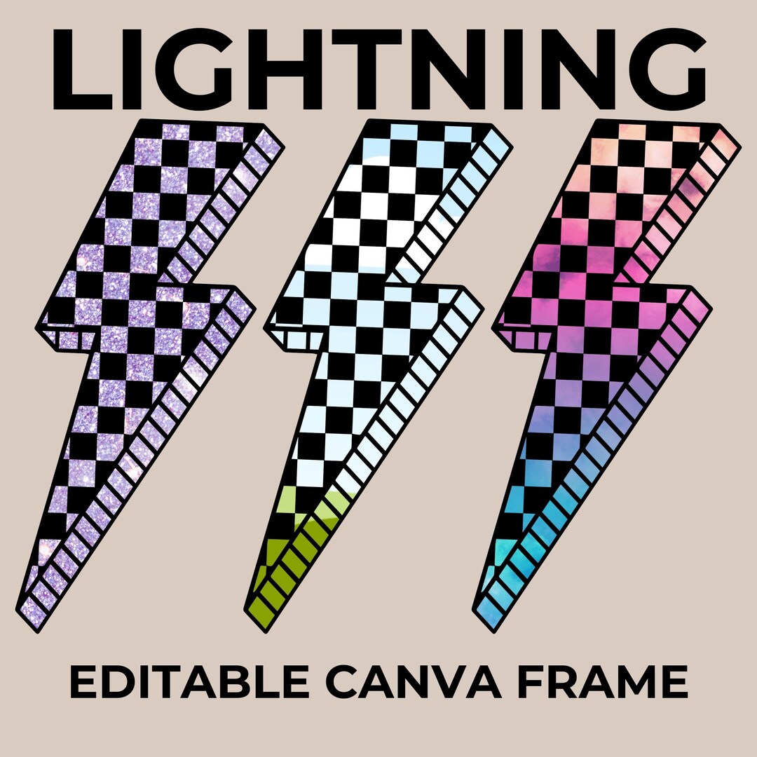 Checkered Lightning Bolt Canva Frame: Y2K Grunge Clipart (PNG) - Etsy
