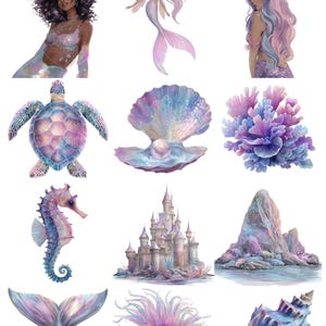 Mermaid Magic Clipart Bundle | 60 PNG Mermaid Illustrations | Fantasy ...