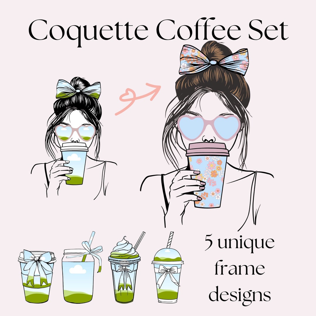 Cute Iced Coffee Canva Frame Template, Coquette Style Girly Heart ...