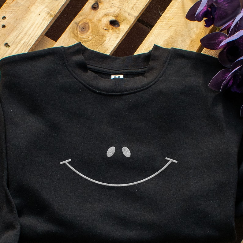 Smile Embroidery Sweatshirt, Smile Long Sleeve, Unisex Stitchery ...