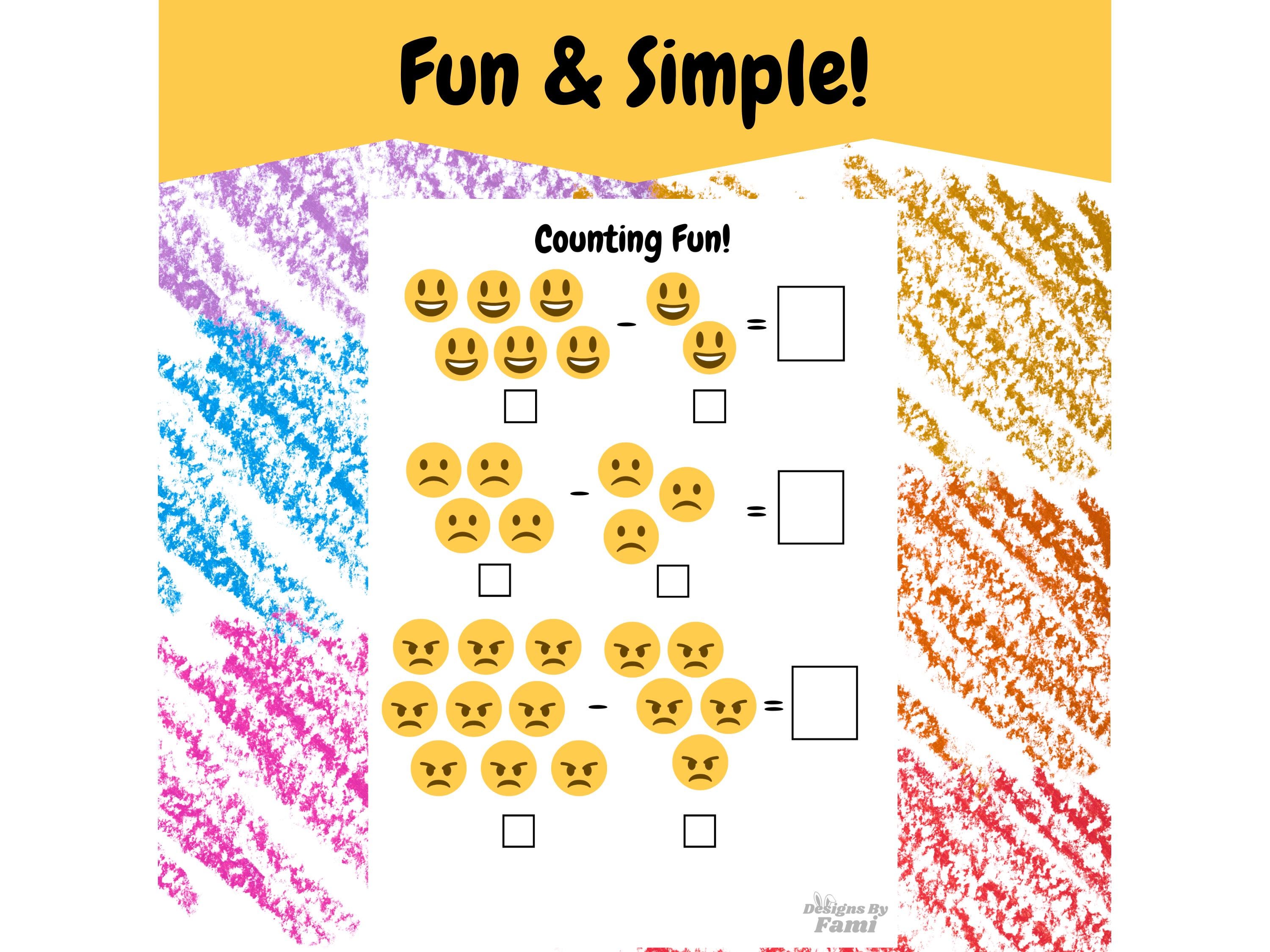 Kindergarten Math Worksheet, Picture Addition Subtraction, Fill in ...