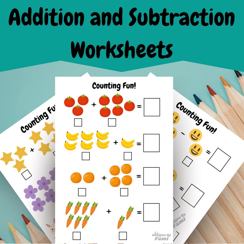 Kindergarten Math Worksheet, Picture Addition Subtraction, Fill in ...