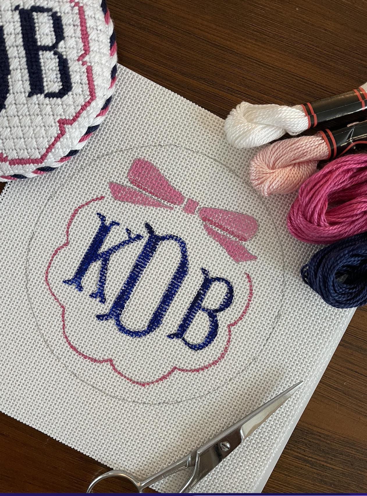 18 Count Custom Monogram With Bow NDLPT Canvas CANVAS ONLY, No Threads ...