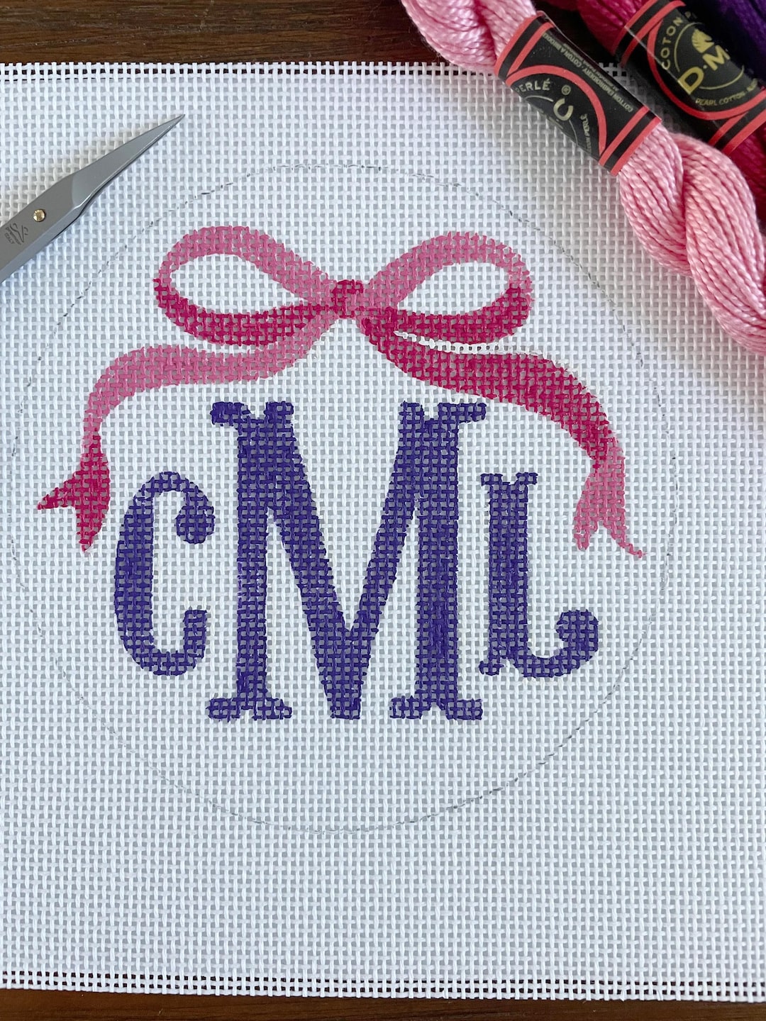 Hand-painted Monogram With Big Bow NDLPT Canvas - CANVAS ONLY, No ...