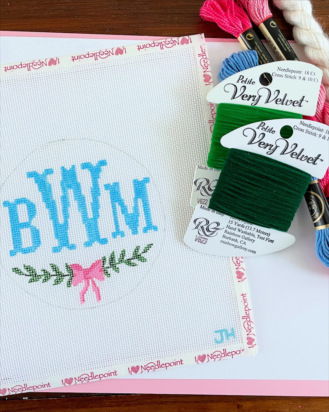 Hand-painted Fishtail Monogram Needlepoint NDLPT Canvas With Bow ...