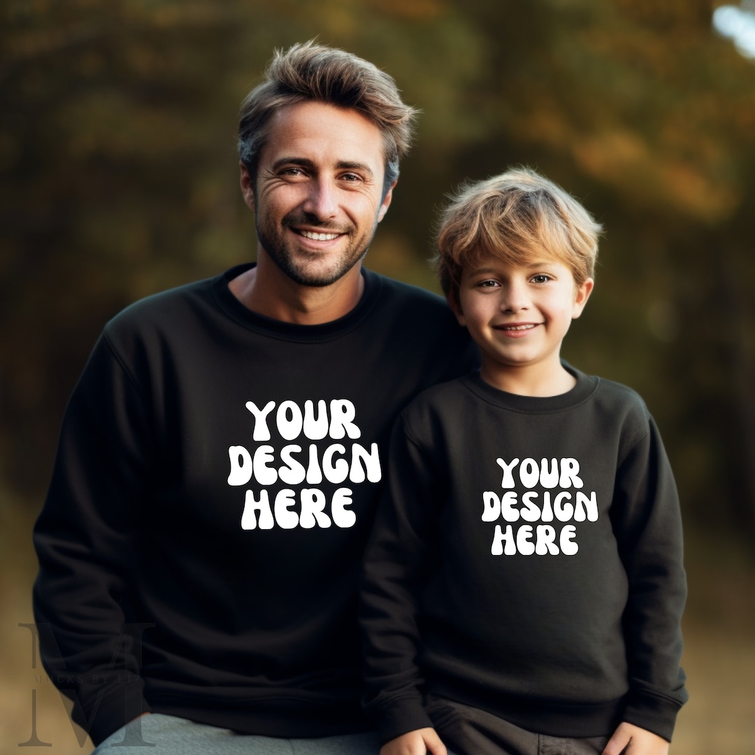 Gildan 18000 Dad and Son Matching Black Sweatshirt Childrens Mockup ...