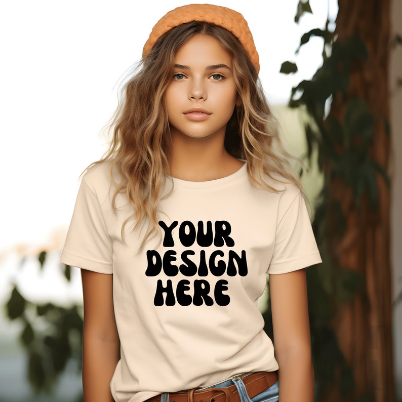 3001Y Natural T Shirt Mockup for Graphics Youth Model T-shirt Mocks Ups ...
