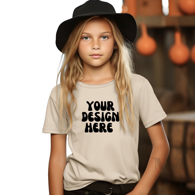3001Y Natural Shirt Mockup Kids Halloween Mock Ups Aesthetic Youth Fall ...