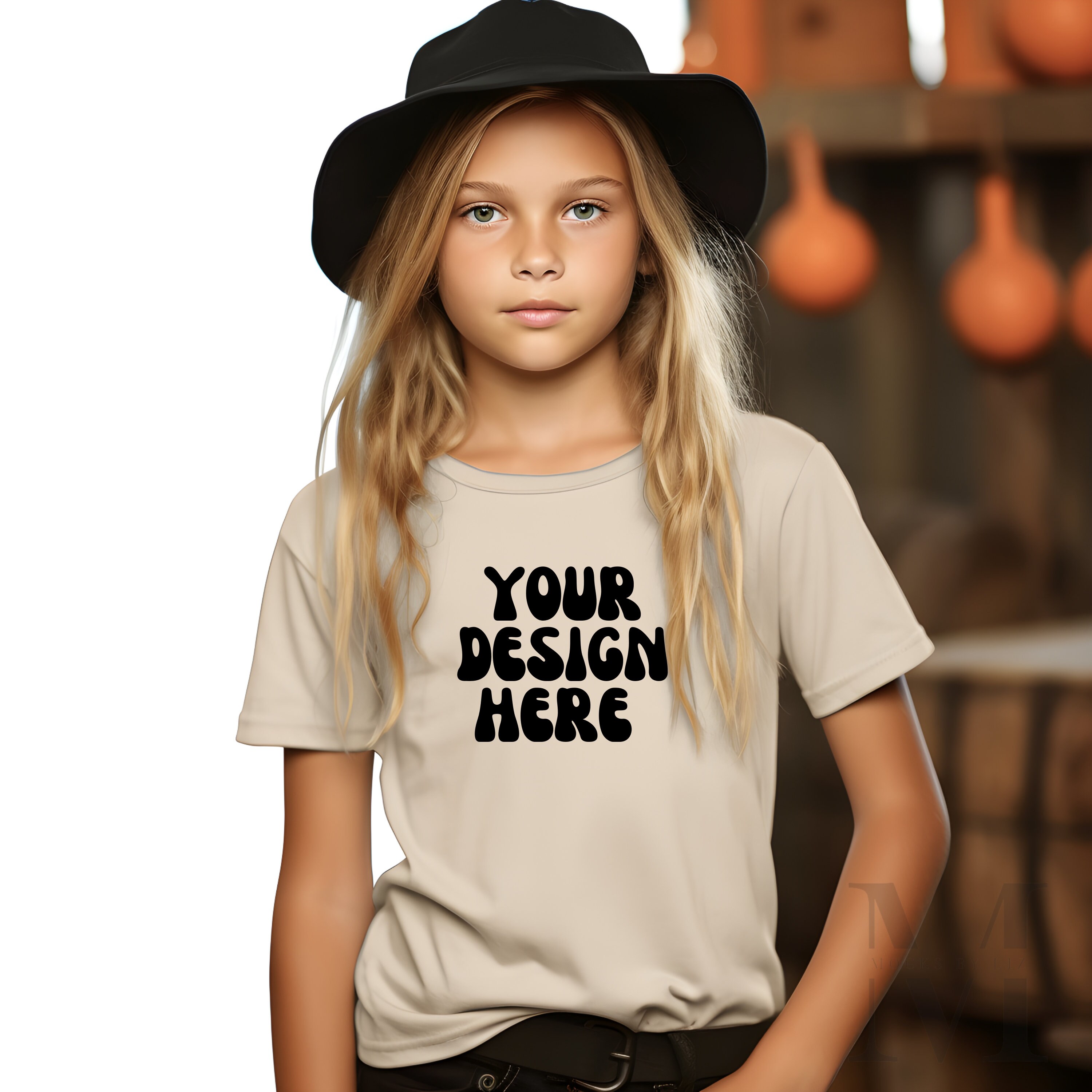 3001Y Natural Shirt Mockup Kids Halloween Mock Ups Aesthetic Youth Fall ...