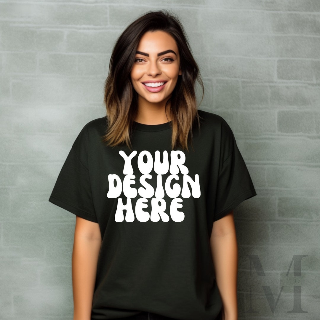 Gildan 2000 Black Shirt Mockup Oversized Model Mock up Tshirt Female ...
