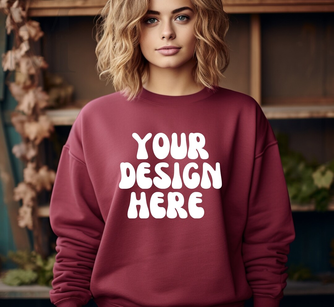 Gildan 18000 Mockup for Etsy Maroon Sweatshirt Womans Sweater Autumn ...