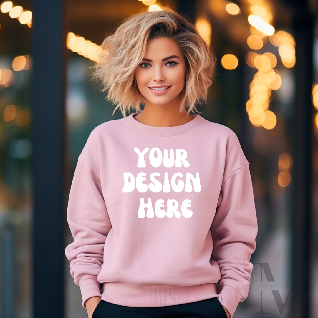 Gildan 18000 Mockup Light Pink Sweatshirt Pink Sweater Mocks Ups ...