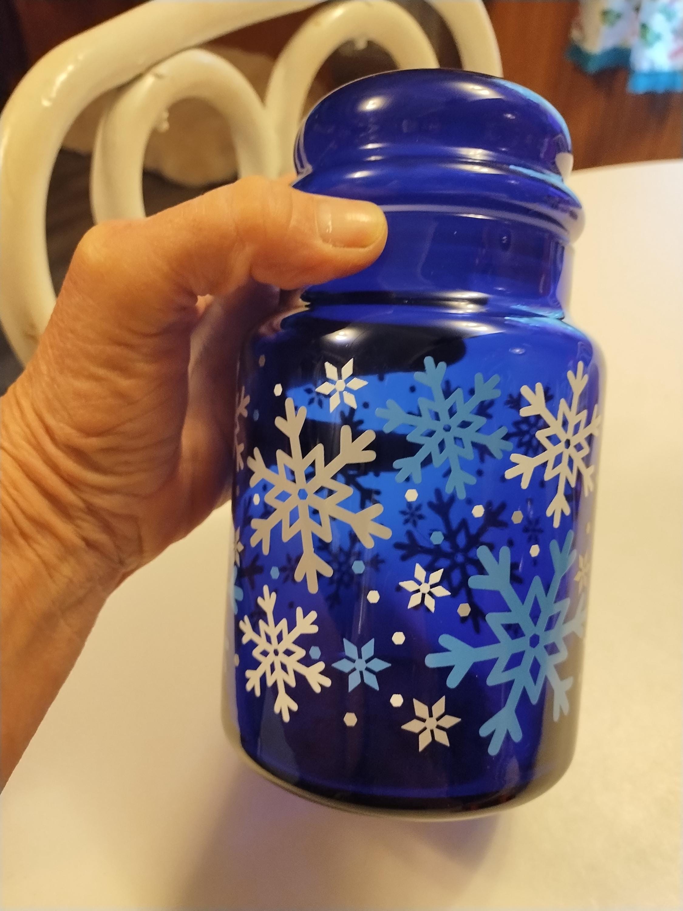 VTG Libbey Cobalt Blue Glass Snowflake Canister Apothecary Jar 7 ...