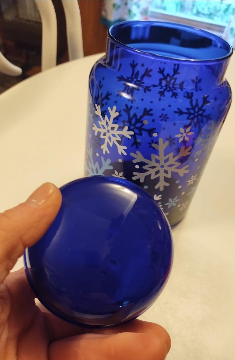 VTG Libbey Cobalt Blue Glass Snowflake Canister Apothecary Jar 7 ...