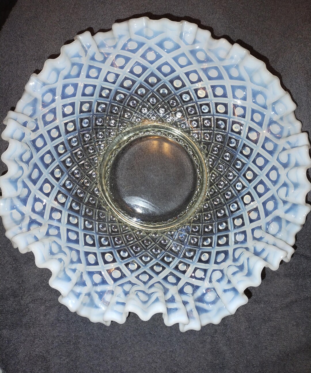 Large Vintage Fenton Opalescent Hobnail 12”bowl! Ruffled Edges,very OLD ...