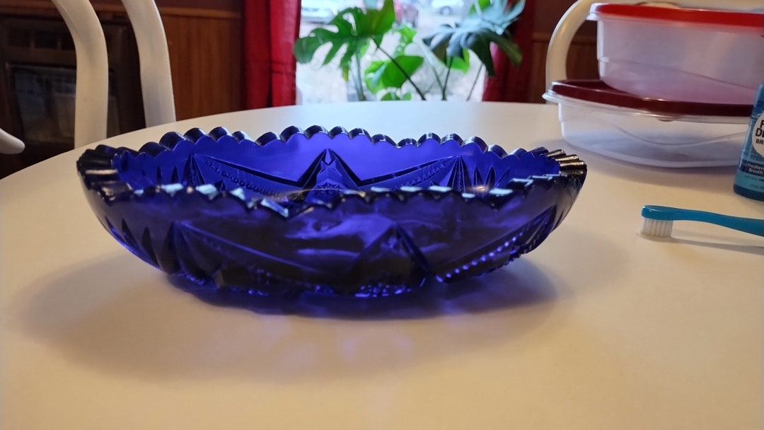 Cobalt Blue Dalzell Viking Oval Candy Trinket Dish Star Pattern 7 1/2 ...