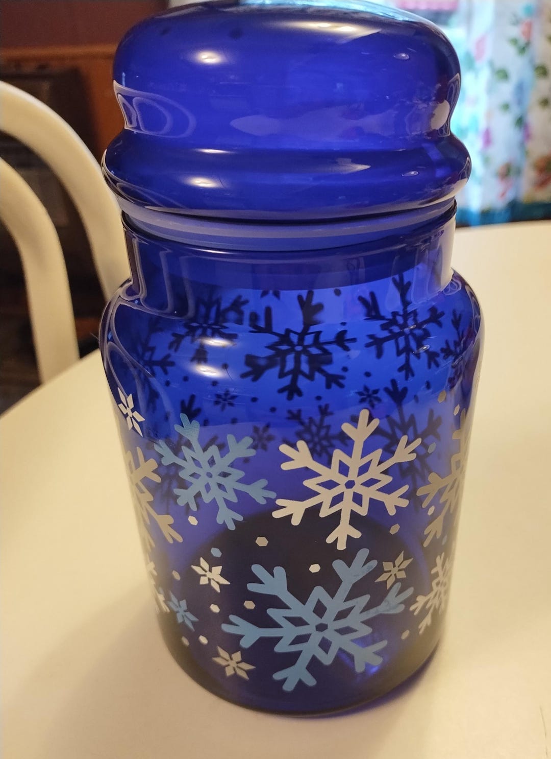 VTG Libbey Cobalt Blue Glass Snowflake Canister Apothecary Jar 7 ...