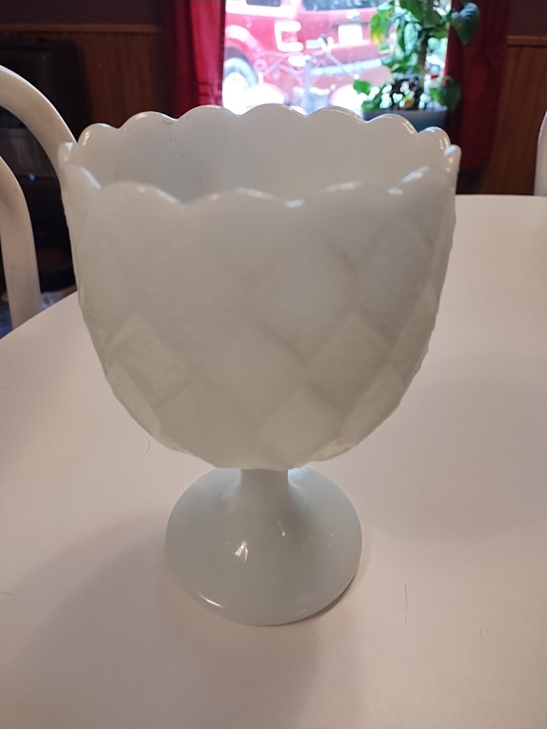 Vintage 1960’s EO Brody White Milk Glass Goblet Harlequin Raised ...